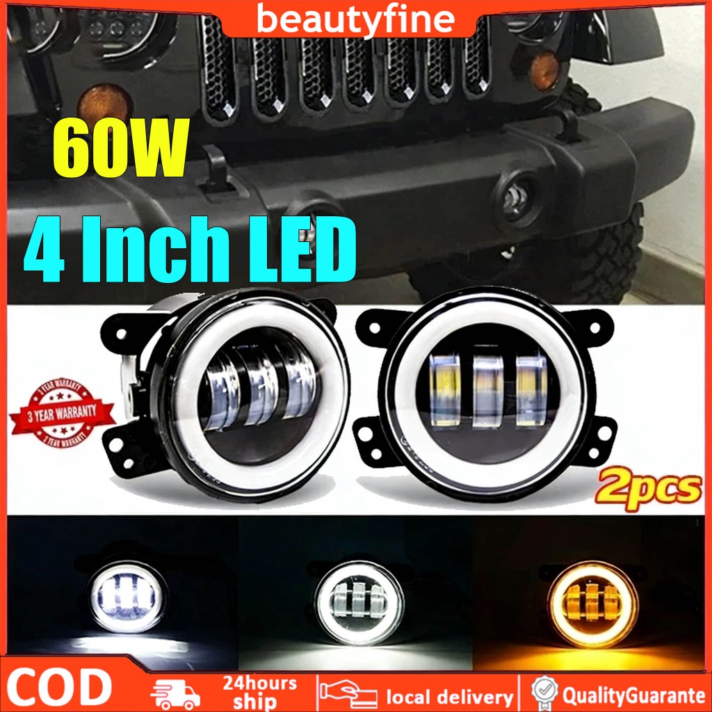 2pcs 4 Inch LED Fog Lights 60W Amber Yellow CREE Led Chips Offroad ...