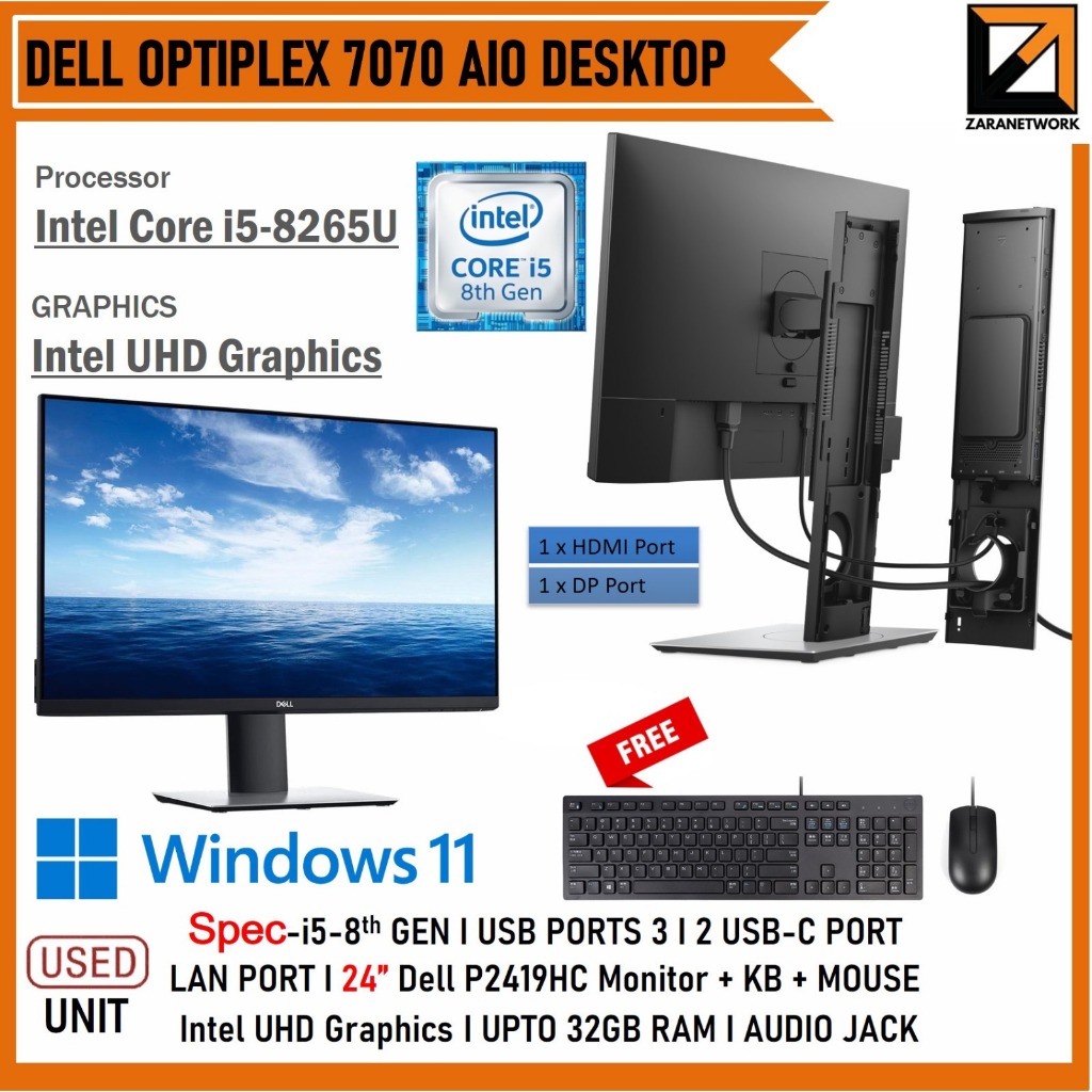 Dell OPTIPLEX 7070 Dell Ultra ALL IN ONE Core i5-(8th GEN) 24"INCH ...
