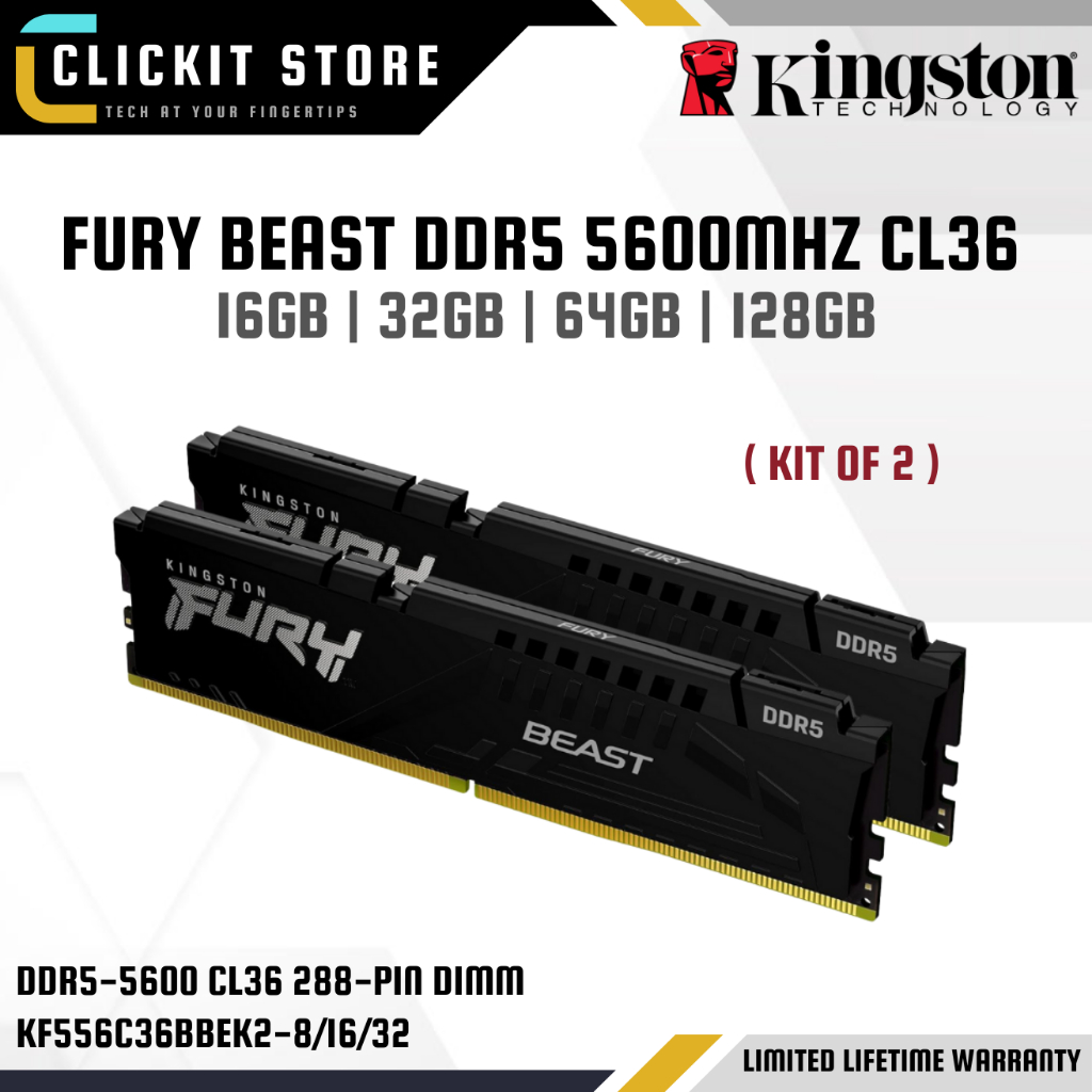 KINGSTON FURY Beast DDR5 5600MHz CL36 DIMM (KIT OF 2) - 16GB/32GB/64GB ...