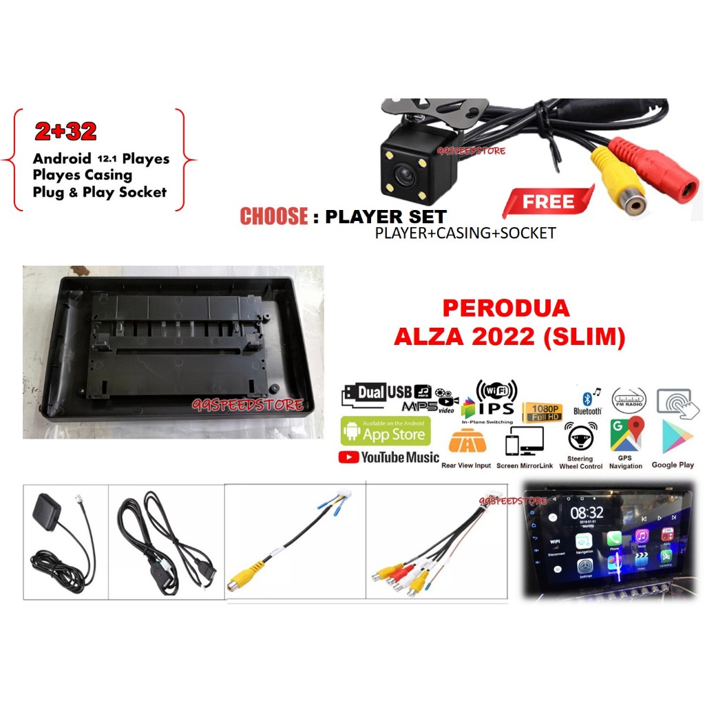 PERODUA ALZA 2022 (SLIM) ANDROID PLAYER 10” INCH PLUG N PLAY WITH OEM ...