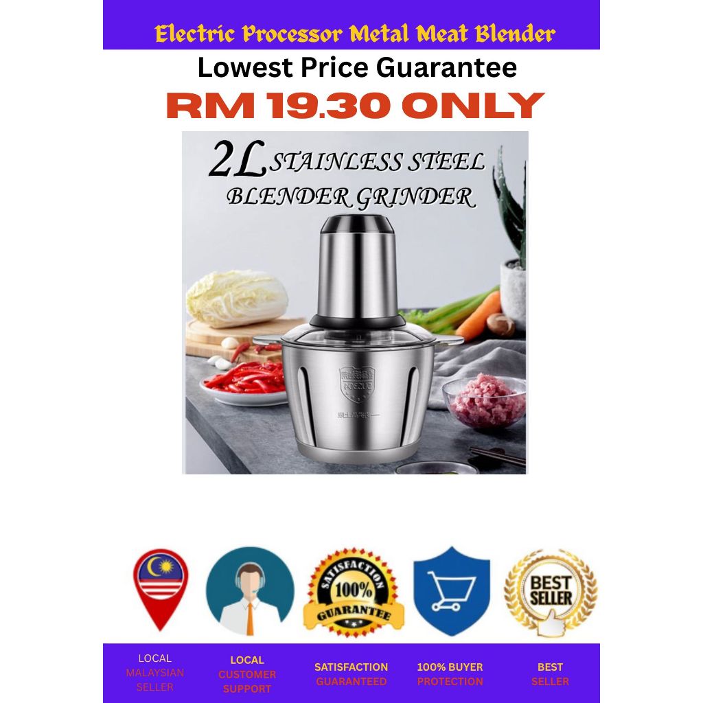 Stainless Steel 250w 2L Electric Chopper Meat Grinder Mincer Pengisar ...