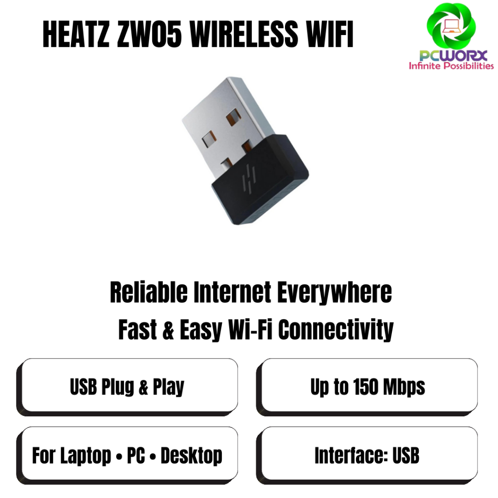 HEATZ ZW05 WIRELESS WIFI 150MBPS USB WIFI-4 ADAPTER FOR DESKTOP LAPTOP ...