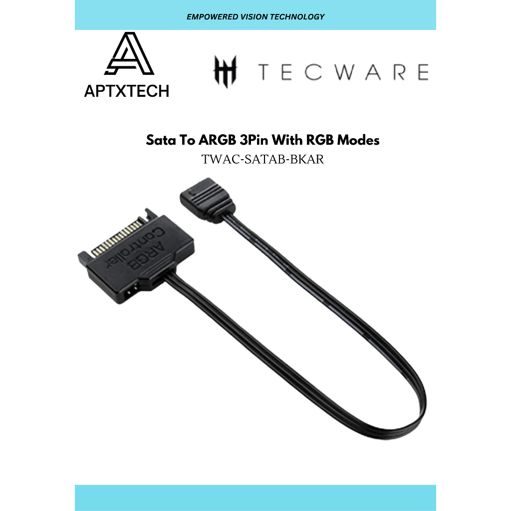 TECWARE SATA TO ARGB 3PIN WITH 18 RGB MODES CABLE (TWAC-SATAB-BKAR ...