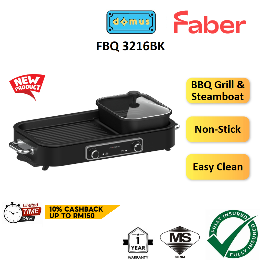 Faber Electric Steamboat and Grill 2 In 1 Party Grill Retro Black Easy ...