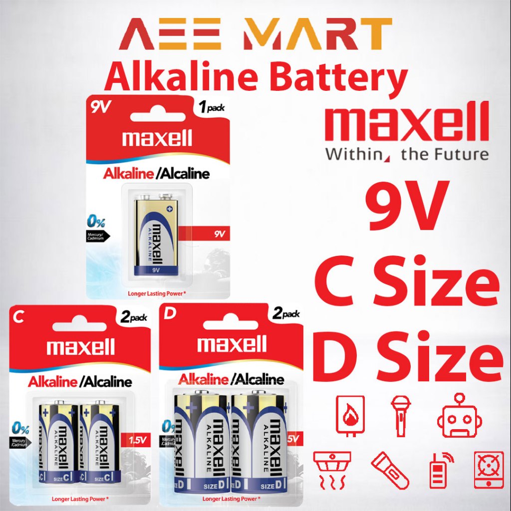 Original Maxell 9V / C / D Alkaline Battery 9V 1.5V | 1pc / 2pcs Card ...