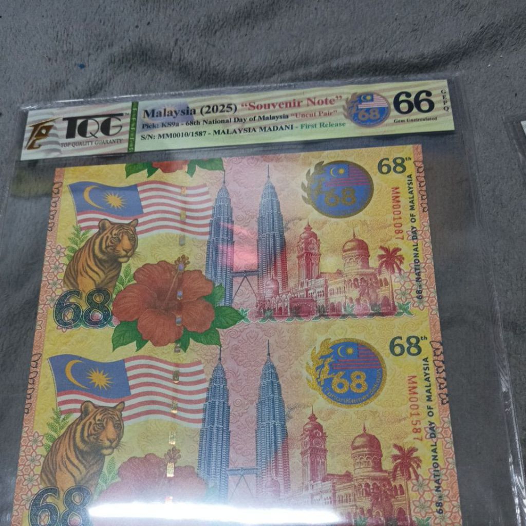TQG Grading Malaysia MADANI 68th National Day (Souvenir Note Uncut pair ...