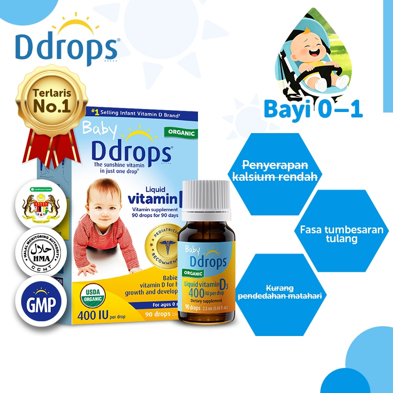Baby Ddrops Cecair Vitamin D3 400IU untuk Sokongan Imuniti Harian Bayi ...