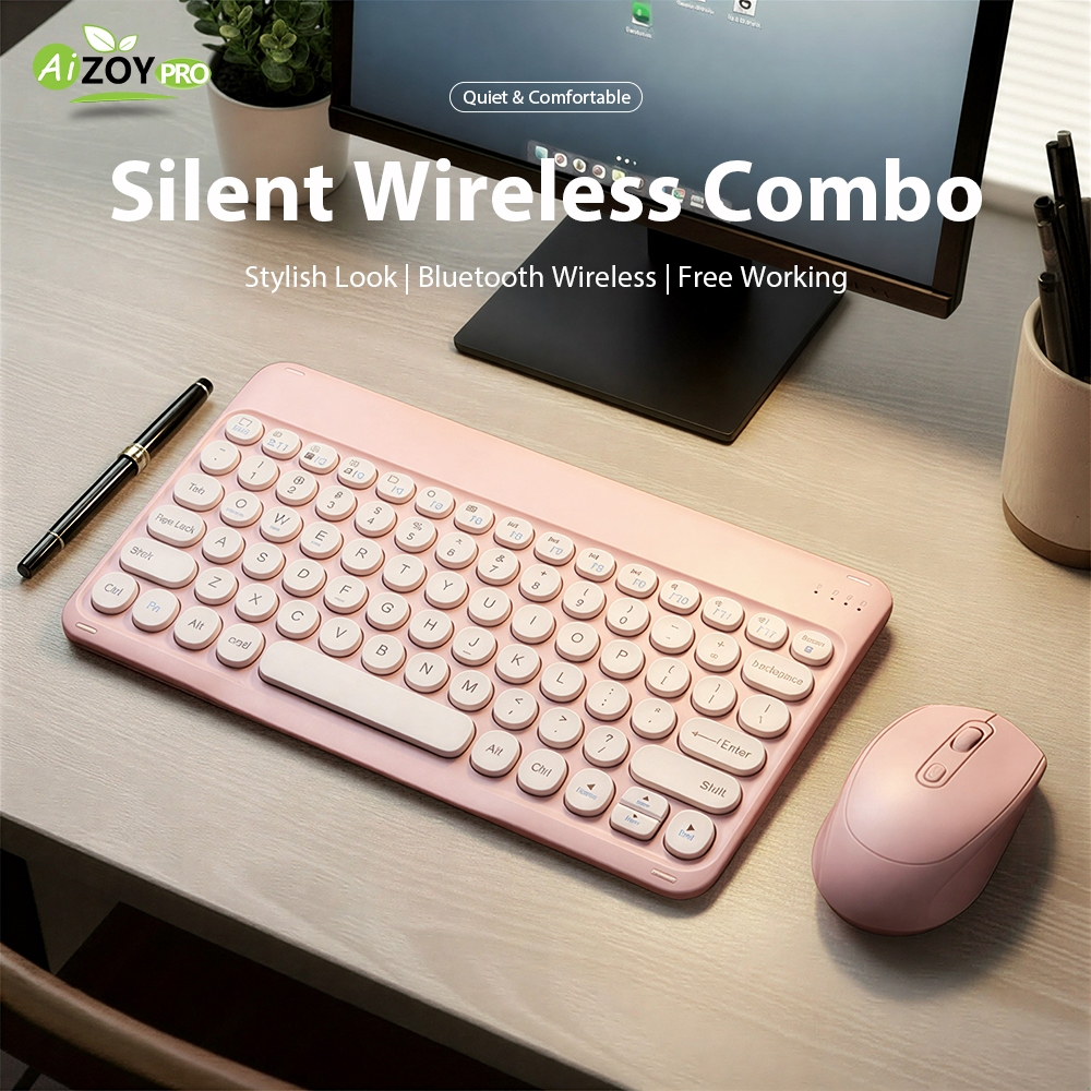 10 inch Round Keycaps Bluetooth Keyboard & Mouse Set For iPad Wireless ...