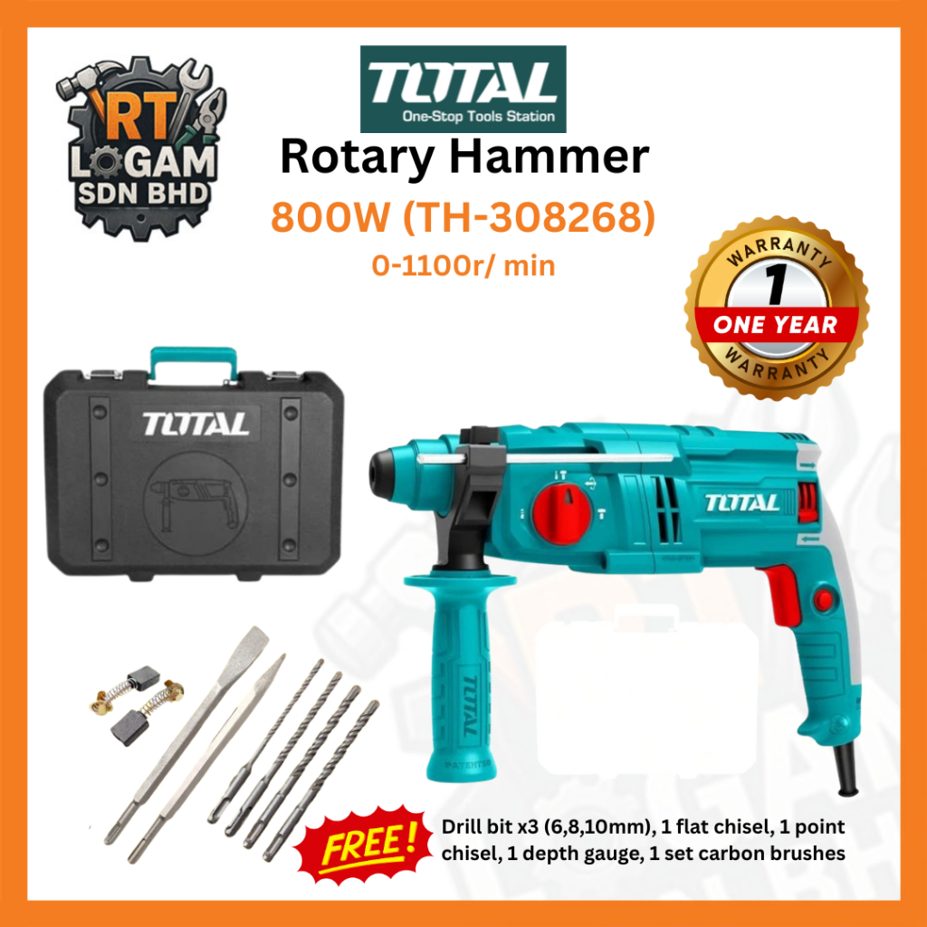 TOTAL Rotary Hammer 800W (TH308268) + 1 Year Warranty + Case Box ...