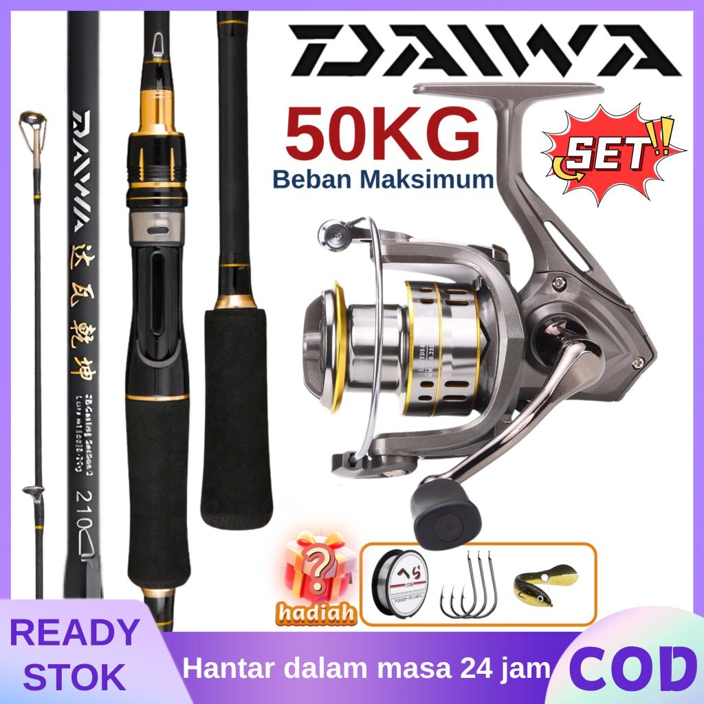 DAIWA Set Pancing Profesional Joran Spinning Reel Maks 50KG Rasio 5.2:1 ...