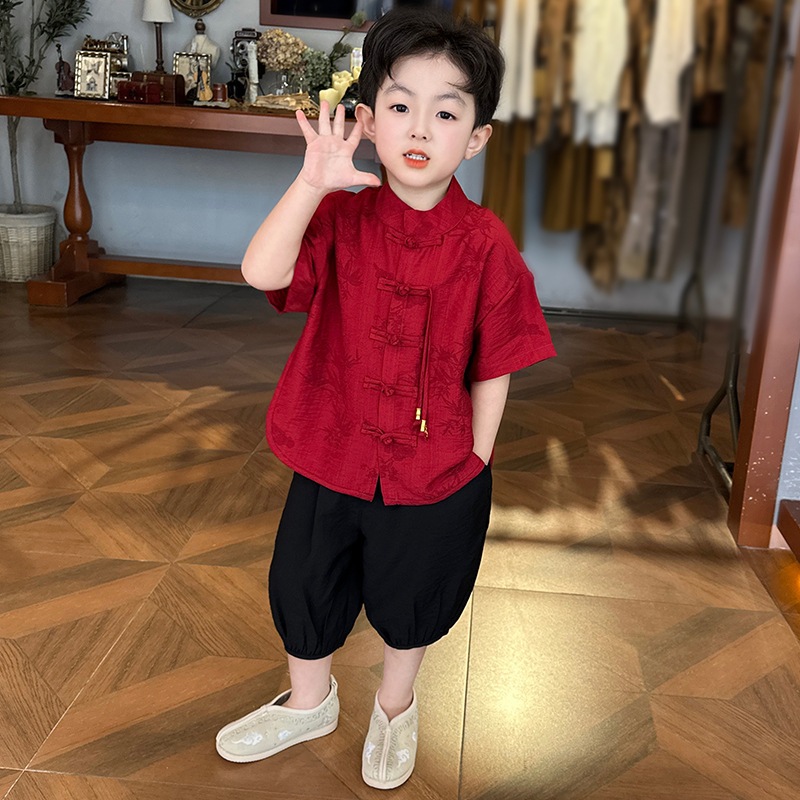 90-150cm Boys RED Hanfu Set Modern Tang Suit for Kids CNY Clothes ...