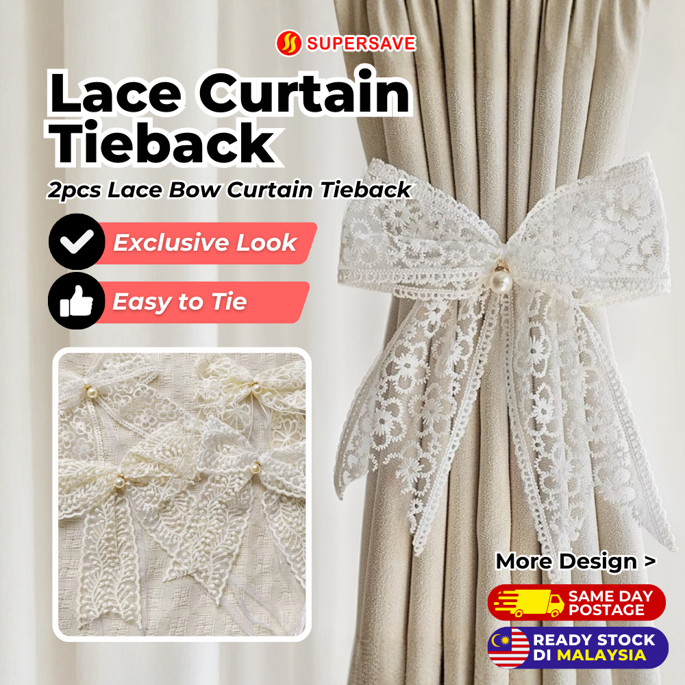 SUPERSAVE 2pcs Tieback Langsir Lace Bow Tie Curtain Strap Lace Tieback ...