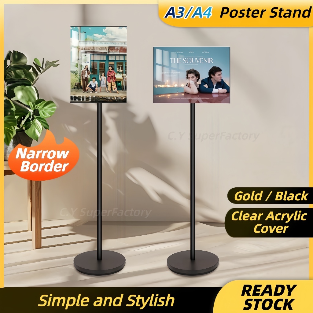 Signboard Stand A4 A3 Poster Standee Black Gold With Arcylic Board ...
