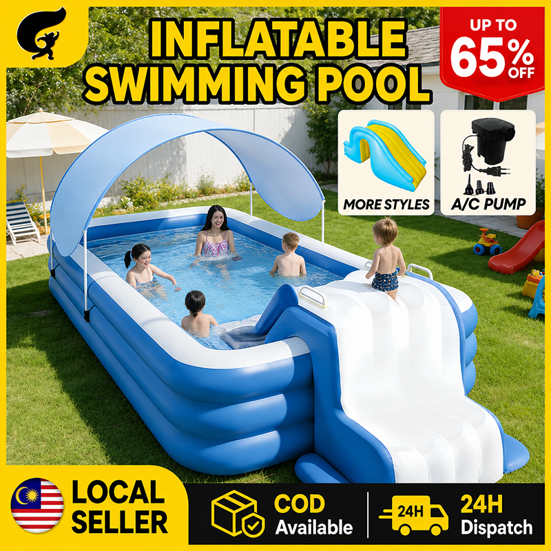 【MY JOY 】Inflatable Swimming Pool For Kids with Slide Baby Pool Kolam ...