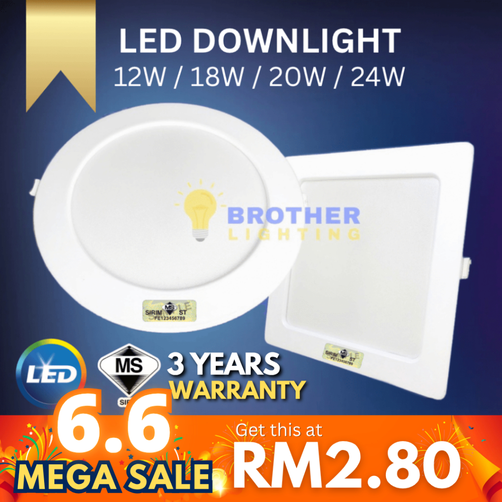 [SIRIM] LED Downlight Round Square 6W 9W 12W 18W 20W 24W 4" 6'' 8 ...