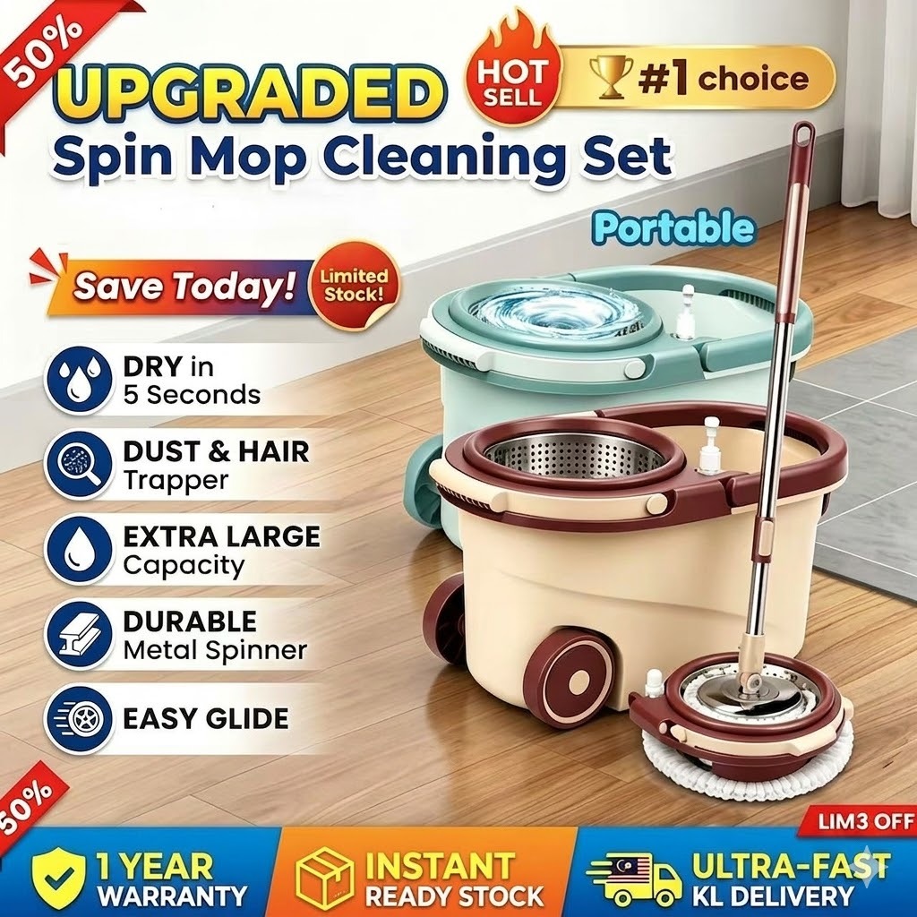 Portable Spin Mop Cleaning Set Large Bucket Mop Pusing Microfiber Mop ...