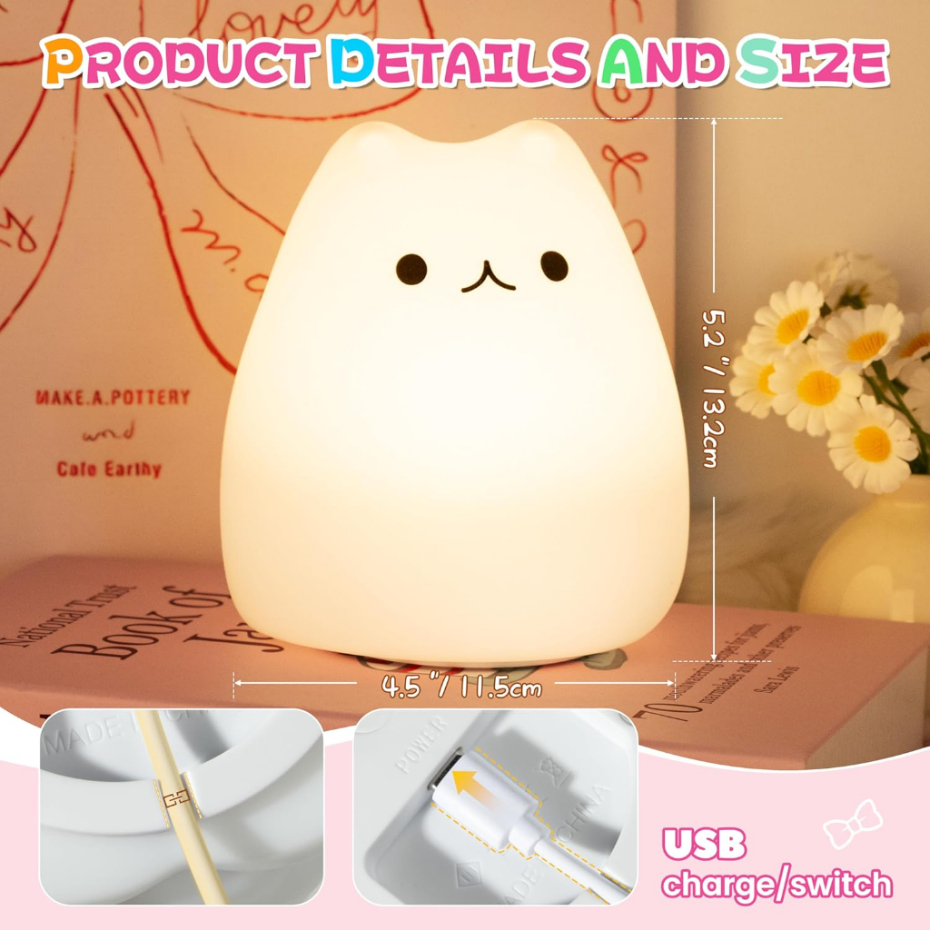 Silicone LED Night Light Tap Control 7 Colors Changing Desk Lamp ...
