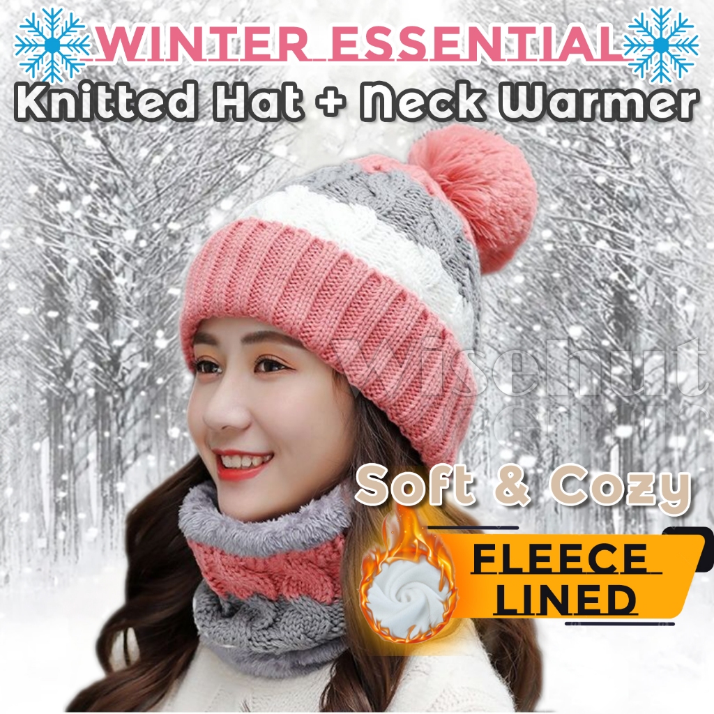 [Woman] Winter Knitted Hat Beanie, Mask and Scarf Set, Thickened Woolen ...