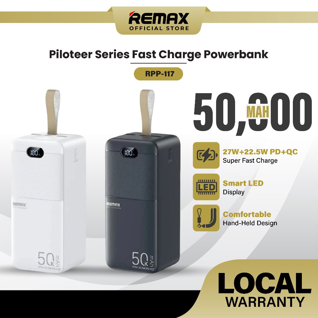 Remax Piloteer Series 27W+22.5W PD+QC Fast Charging PowerBank 50000mAh ...