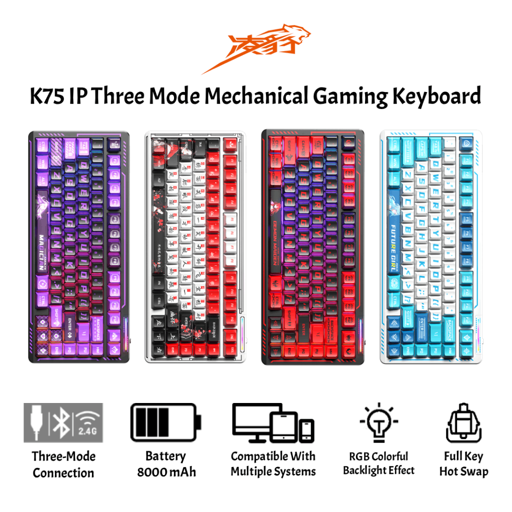 Lingbao K75 Mechanical Keyboard 75% 82 Key RGB Tri-Mode Wired Bluetooth ...