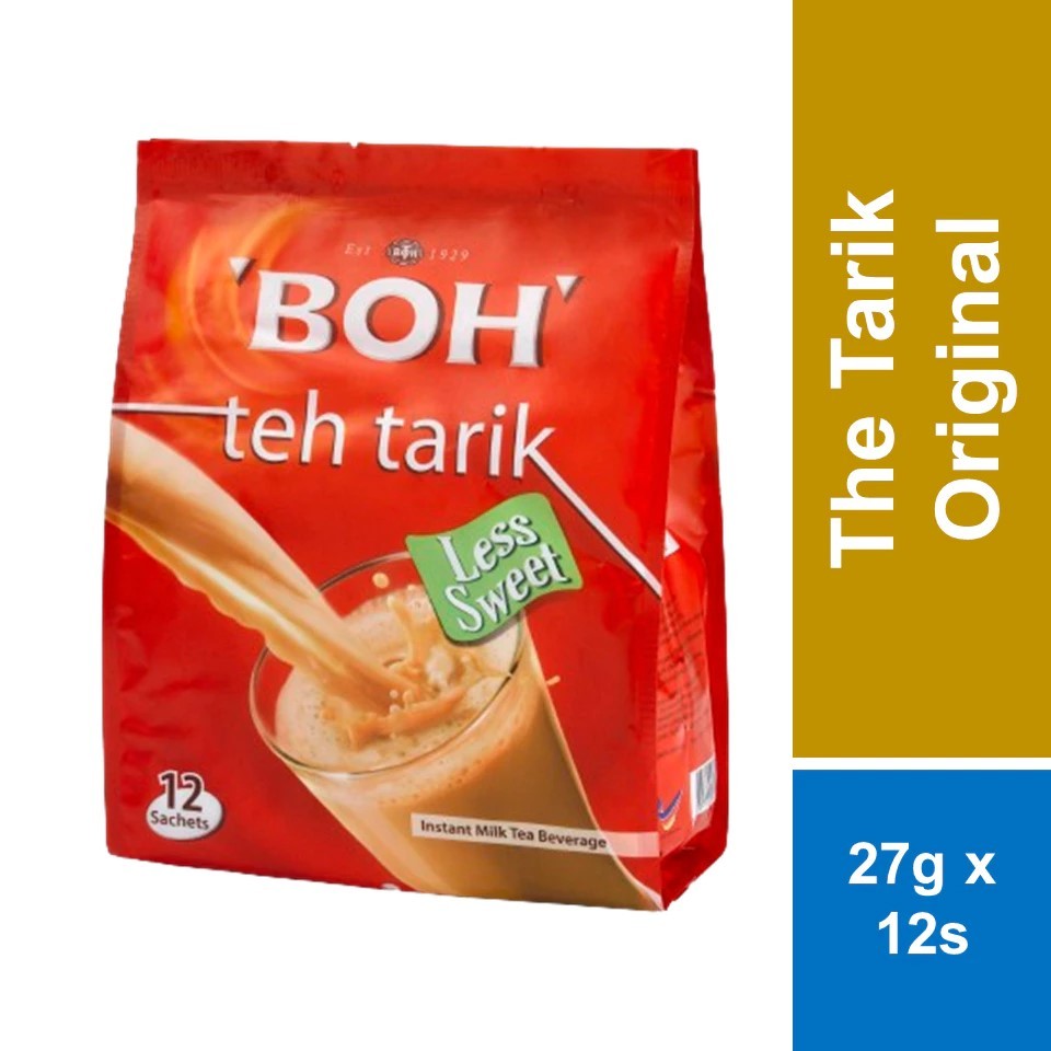 BOH Teh Tarik Original Less Sweet Instant Milk Tea Beverage (12 x 27g ...