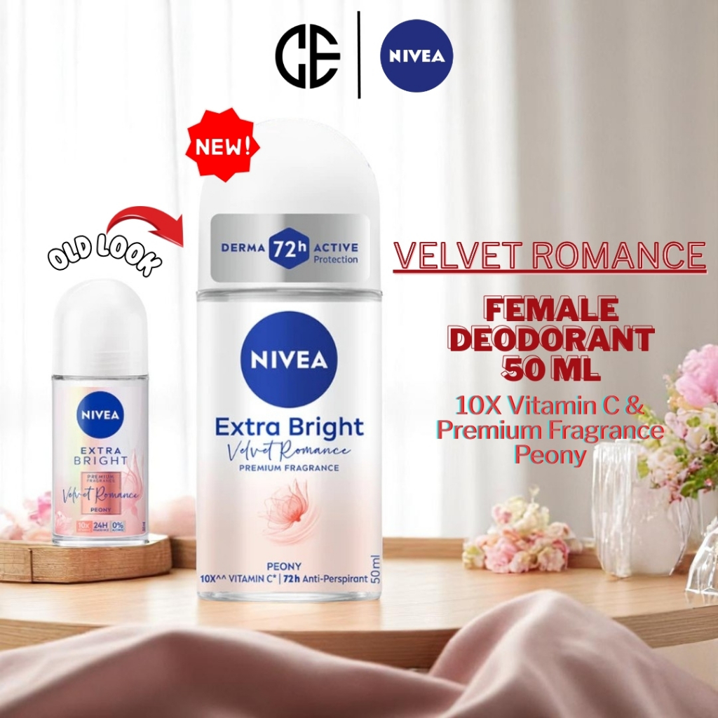 NIVEA Female Deodorant Extra Bright Velvet Romance Roll On 50ml ...