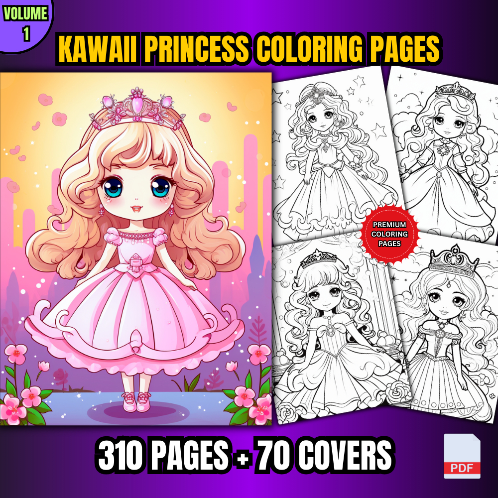 [PDF] 310 Kawaii Princess Coloring Pages For Kids (Volume 1) | Shopee ...