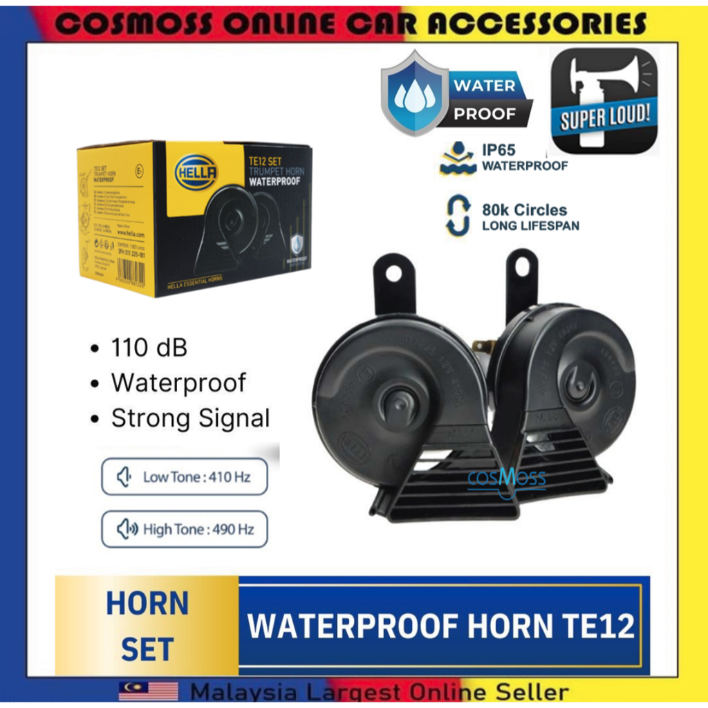 (100% ORIGINAL) HELLA Waterproof Trumpet Horn TE12 TE10 MIDNIGHT BLACK ...