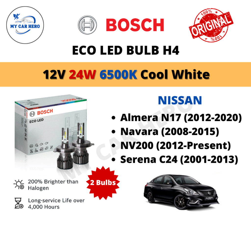 BOSCH Eco H4 LED Headlamp Bulb Cool White (2pcs) 12V 24W for Nissan ...