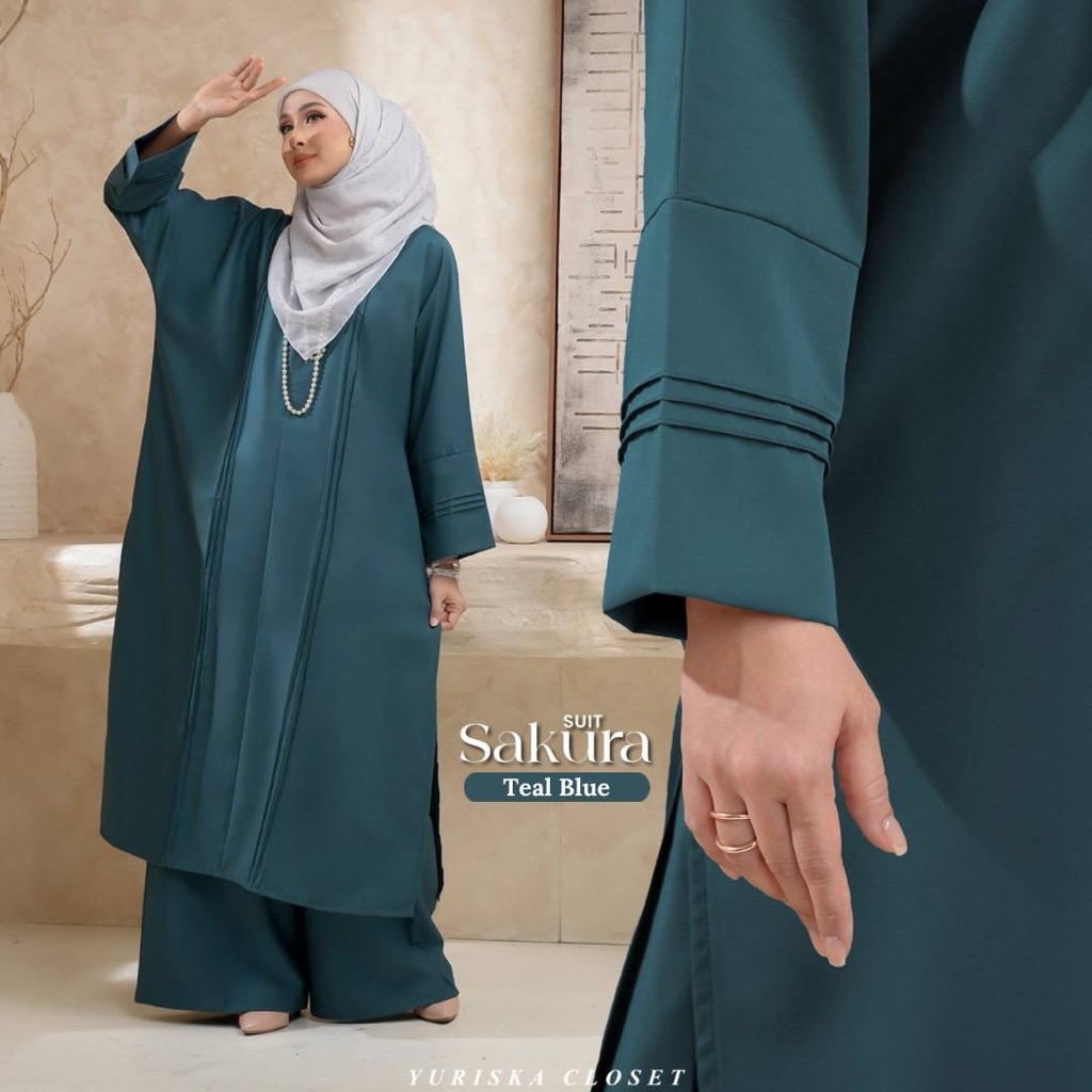 YURISKA CLOSET - Suit Sakura Japanese Cotton Set Baju Dan Seluar - TEAL ...