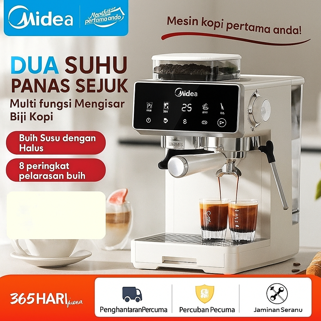 MIDEA Coffee Machine Mesin Kopi 4in1 dapat Kisar Ekstrak Espresso Cold ...