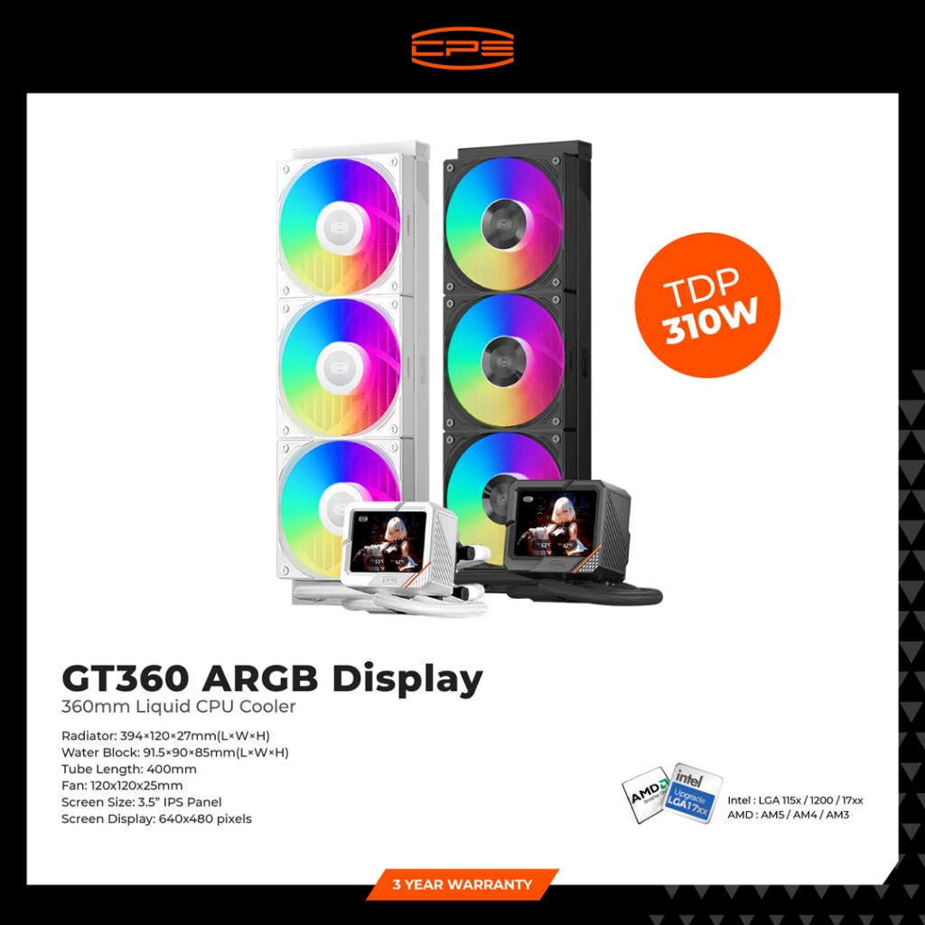 CPS GT360 ARGB Display 360mm Liquid CPU Cooler TDP 310W | Shopee Malaysia