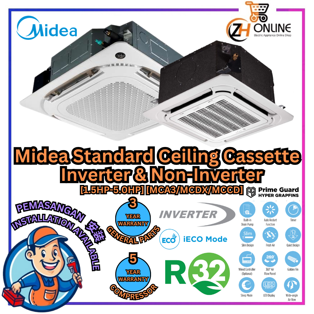 Midea 1.5HP-5.0HP Standard Ceiling Cassette Non-Inverter & Inverter ...