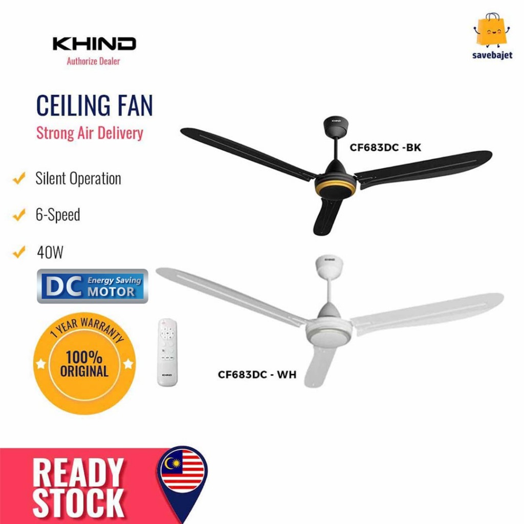 Khind Kipas Siling 60" BLDC Ceiling Fan White CF683DC (White/Black ...