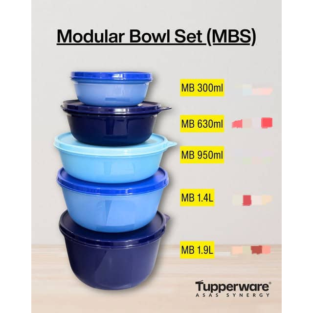 Tupperware Modular Bowl 300ML / 630ML / 950ML / 1.4L / 1.9L (BLUE ...