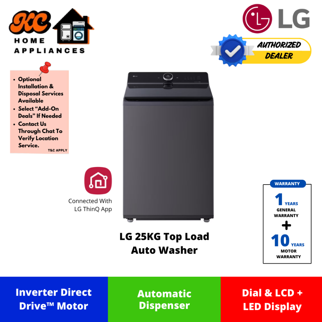LG 25KG Auto Washing Machine | Inverter | ezDispense | Digital LCD Dial | TX2725AT9J | 1 Year ...