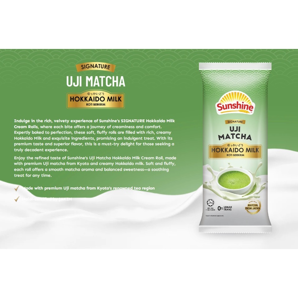 Sunshine Bread Roti UJI MATCHA Japan Hokkaido Milk Cream Roll - Green ...