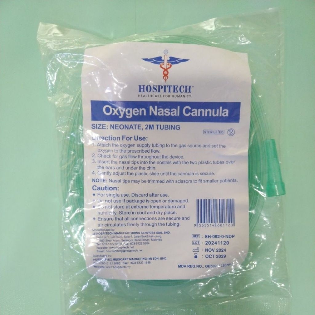 HOSPITECH OXYGEN NASAL CANNULA NEONATE, 2M TUBING (EXP:OCT 2029 ...