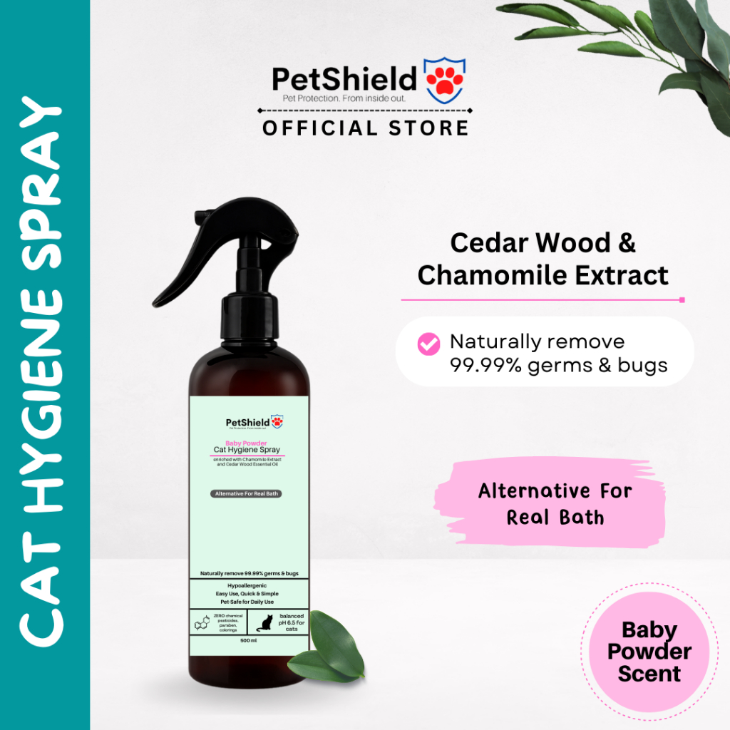 PetShield Baby Powder Cat Hygiene Spray - Alternative For Real Bath/Dry ...
