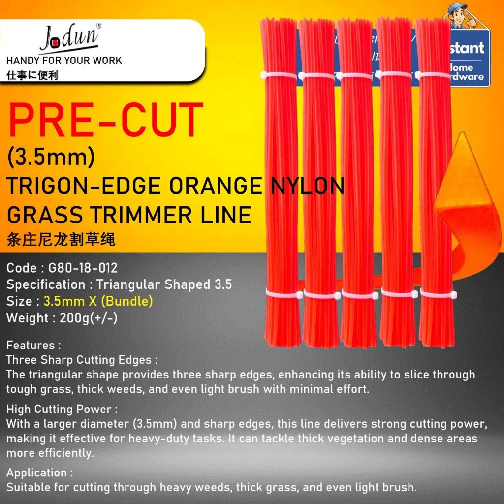 JODUN (PIRING TALI) 12" X 3.5MM PRE-CUT TRIGON-EDGE Orange Grass Nylon ...