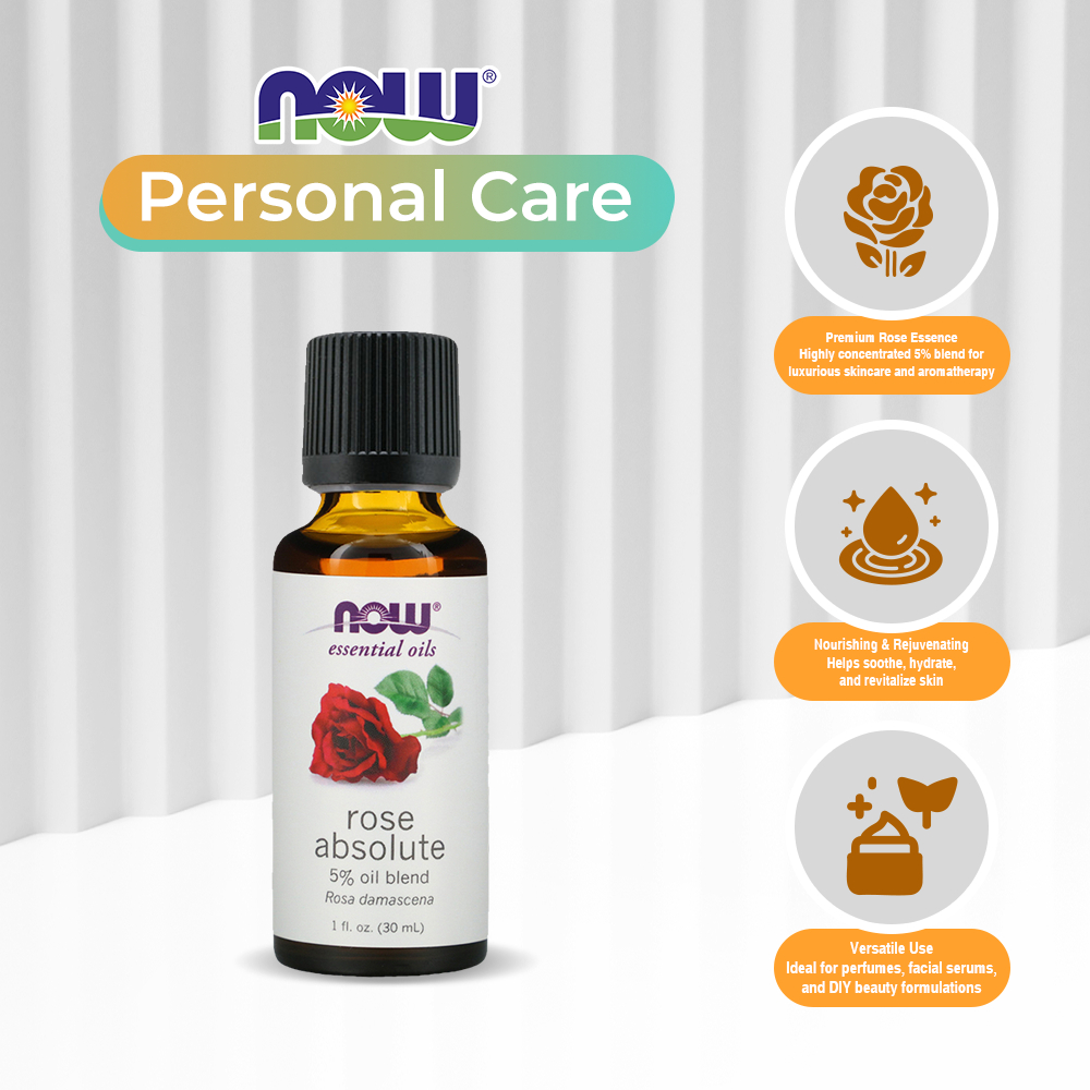 NOW Essential Oils Rose Absolute 5% Blend of Pure Rose Absolute Oil in ...