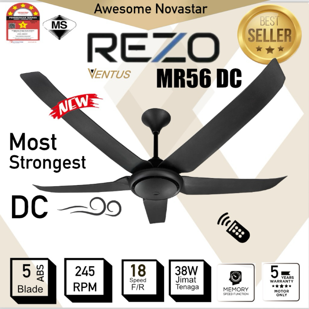 REZO Ventus (NEW2026 ) MR56DC 56" DC motor Remote Control ceiling fan ...