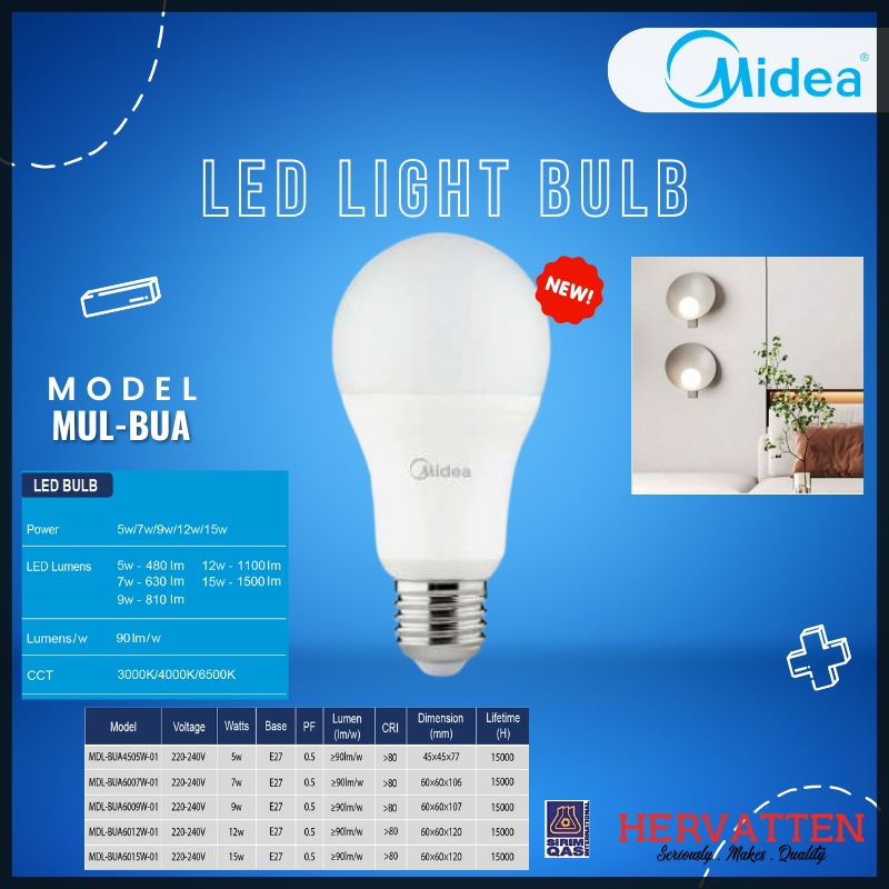 MIDEA LED A BULB SERIES 5W/9W/12W/15W LED BULB/HIGH QUALITY MENTOL ...