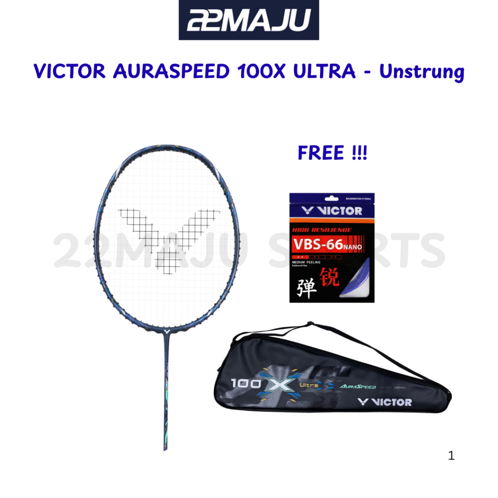 VICTOR AURASPEED 100X Ultra - Unstrung - FREE Bag, String, Grip - 100% ...