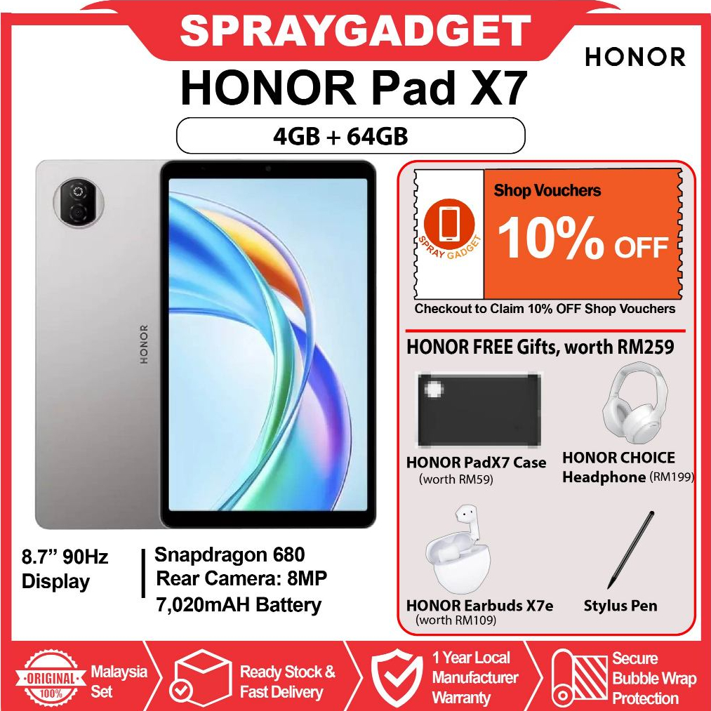 [NEW] HONOR Pad X7 Tablet (4GB RAM + 64GB ROM) 8.7" Eye Comfort Display ...
