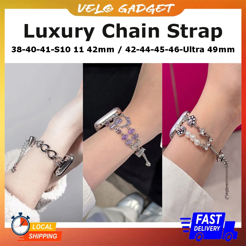 Luxury Chain Strap For iWatch Alloy Strap 38-40-41-S10 11 42mm / 42-44 ...