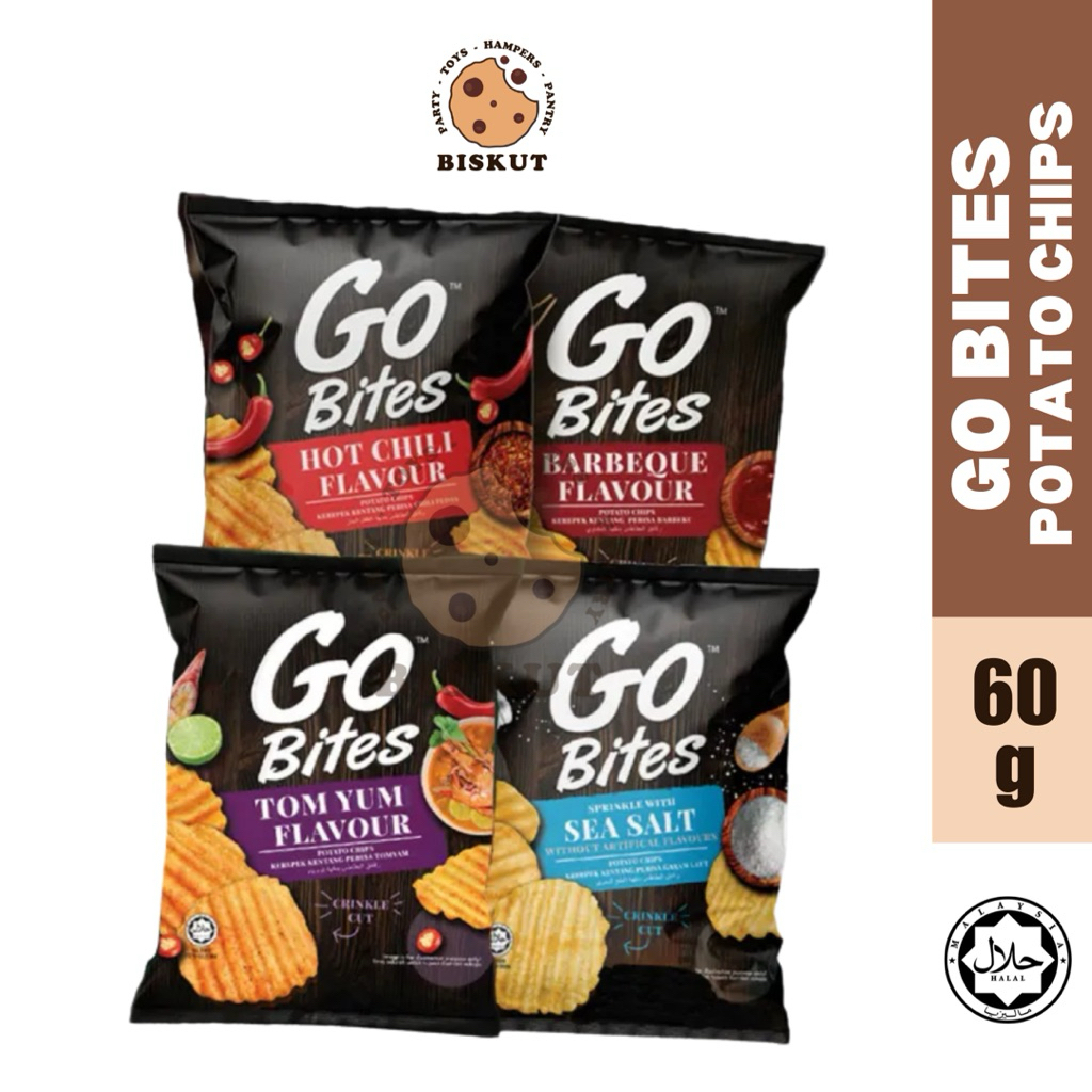 Go Bites Crinkle Cut Potato Chips Barbecue / Sea Salt / Tom Yum & Hot ...
