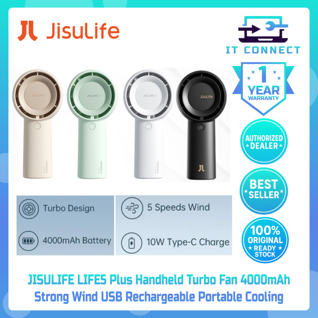 JISULIFE LIFE5 Plus Handheld Turbo Fan 4000mAh Strong Wind USB-C ...