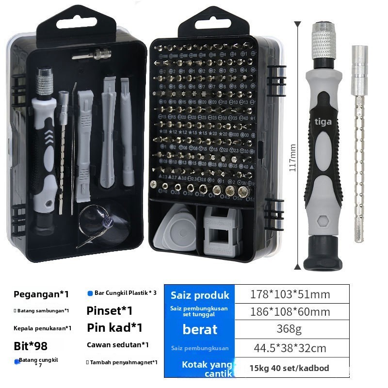 KD2505-5 Set Pemutar Skru 116-dalam-1 Pemutar Skru Pelbagai Fungsi Set ...