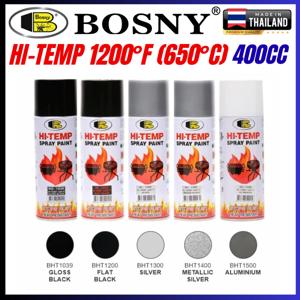 BOSNY HI-TEMP HEAT 1200°F Resistant Spray Paint /HI-HEAT Aerosol Spray ...